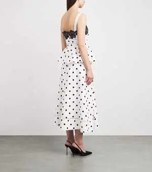 SELF-PORTRAIT Linen-cotton Polka Dot Midi Dress - White