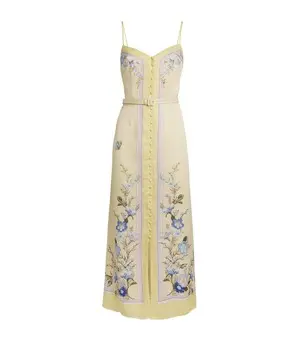 SELF-PORTRAIT Satin Floral Print Midi Dress