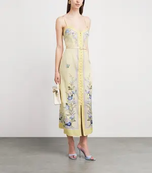 SELF-PORTRAIT Satin Floral Print Midi Dress