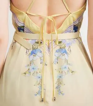 SELF-PORTRAIT Satin Floral Print Midi Dress