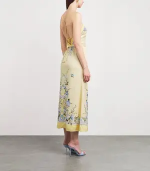 SELF-PORTRAIT Satin Floral Print Midi Dress