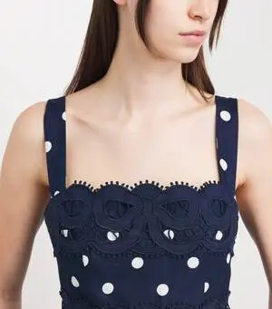 SELF-PORTRAIT Linen-cotton Polka Dot Midi Dress - Navy