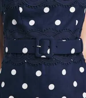 SELF-PORTRAIT Linen-cotton Polka Dot Midi Dress - Navy