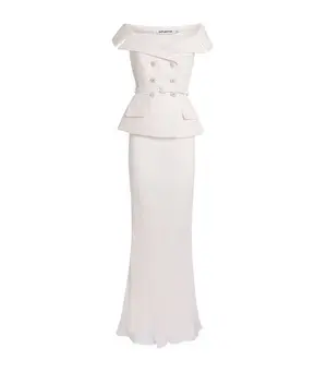 SELF-PORTRAIT Bouclé Double-breasted Maxi Dress - Ivory