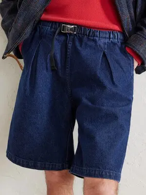 MONITALY Wide-leg Pleated Denim Shorts