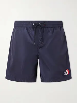 Moncler Slim-fit Mid-length Swim Shorts With Logo Appliqu - Blue