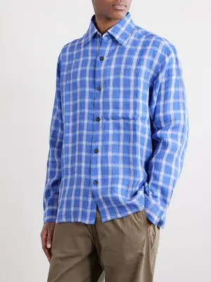 KARTIK RESEARCH Pataudi Checked Linen Shirt - Blue