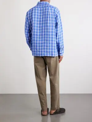 KARTIK RESEARCH Pataudi Checked Linen Shirt - Blue