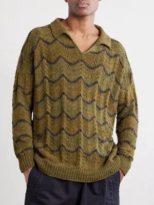 KARTIK RESEARCH Striped Knitted Cotton Polo Sweater