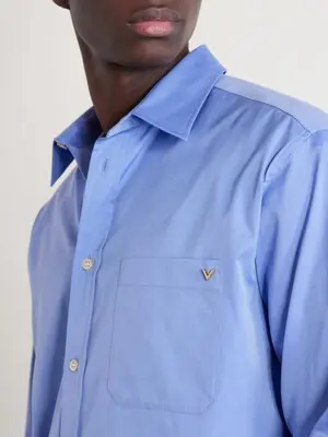 Valentino Garavani Vgold Cotton-poplin Shirt - Blue