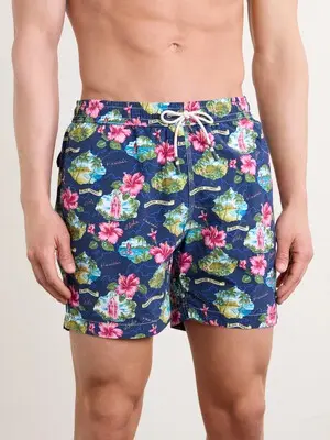 Hartford Straight-leg Mid-length Printed Swim Shorts - Navy