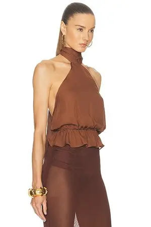 Kiki De Montparnasse Silk Georgette Halter Top - Cafe