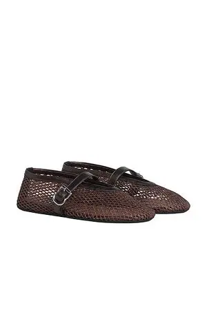 Alaïa Metallic Fishnet Ballet Flats With Buckle Strap