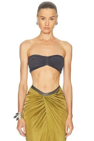 Atlein Pleated Draped Crop Top - Anthracite