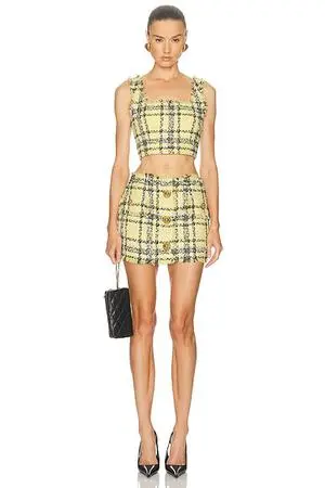 Balmain Glitter Tweed Tartan Cropped Top