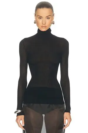 Brandon Maxwell Ribbed Turtleneck Top