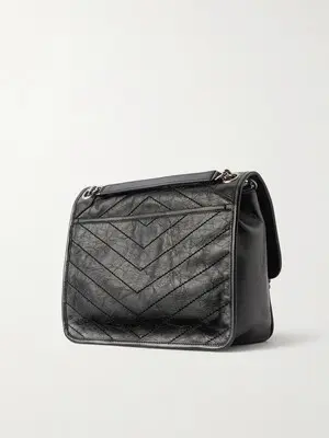 Saint Laurent Niki Medium Crinkled Glossed-leather Shoulder Bag - Black