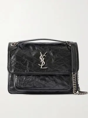 Saint Laurent Niki Medium Crinkled Glossed-leather Shoulder Bag - Black