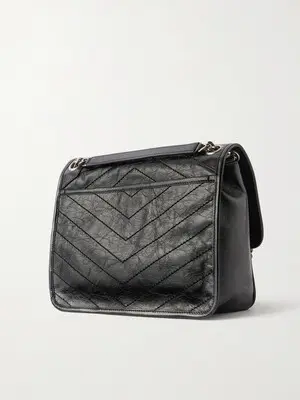 Saint Laurent Niki Medium Crinkled Glossed-leather Shoulder Bag - Black