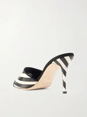 Manolo Blahnik Larache 90 Striped Elaphe Mules - Black