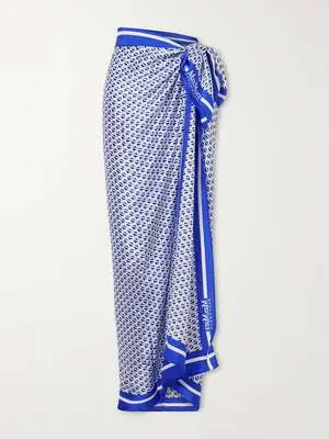 Max Mara Spuma Printed Silk Pareo Navy