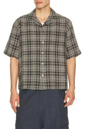 CORRIDOR Plaid Seersucker Short Sleeve Shirt - Black