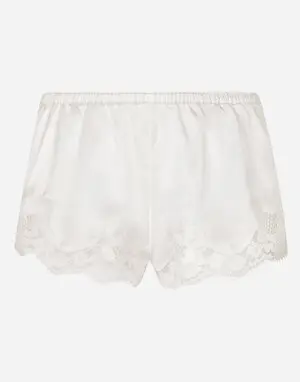 Dolce & Gabbana Satin Stretch Silk Shorts With Lace Detailing