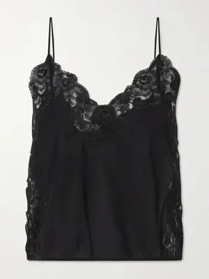 LORETTA CAPONI Oriana Lace-Trimmed Cotton Tank