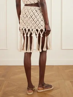 Balmain Fringed Crochet-knit Cotton Mini Skirt - Neutrals