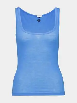 Versace Embroidered Ribbed Wool Tank Top - Blue