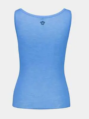 Versace Embroidered Ribbed Wool Tank Top - Blue