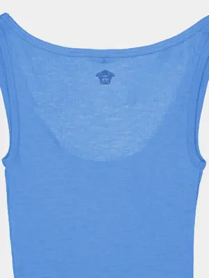 Versace Embroidered Ribbed Wool Tank Top - Blue