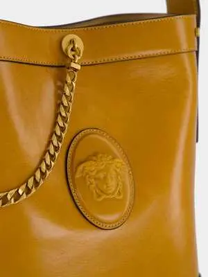 Versace Pivot Small Leather Bucket Bag - Brown