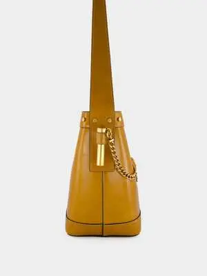Versace Pivot Small Leather Bucket Bag - Brown