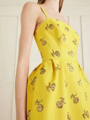Carolina Herrera Pleated Floral-jacquard Lurex-trimmed Crepe Gown