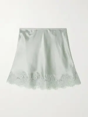 DÔEN Giuliette Floral-print Silk-charmeuse Skirt With Lace Trim - Gray