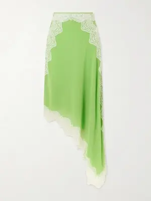 Christopher Esber Verve Asymmetric Lace-trimmed Silk Midi Skirt - Green
