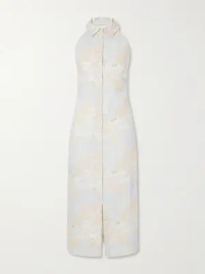 Bernadette Floral-print Linen Halterneck Midi Dress - Blue
