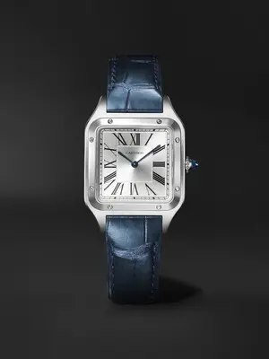 Cartier Santos-dumont Large 43.5mm Stainless Steel And Alligator Watch - Silver