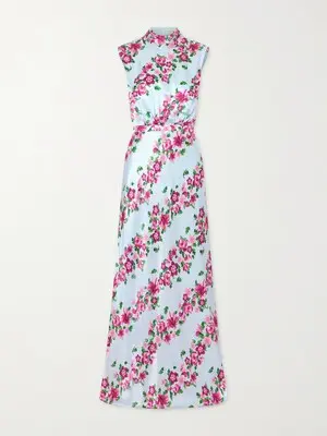 Saloni Fleur Printed Satin Halterneck Gown