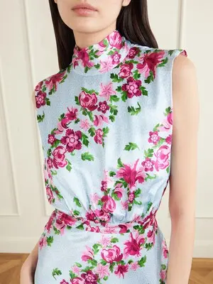 Saloni Fleur Printed Satin Halterneck Gown