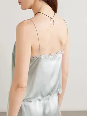 DÔEN Loure Lace-trimmed Silk-satin Top - Gray