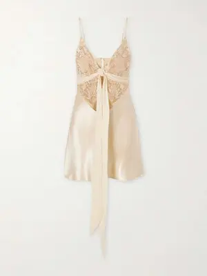 WIEDERHOEFT Blumen Tie-detailed Embroidered Mini Dress - Neutrals