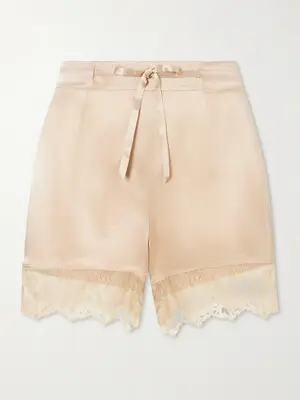 Carine Gilson Lace-trimmed Silk-satin Shorts