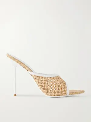 Paris Texas Lidia 105 Straw Mules With Leather Trim