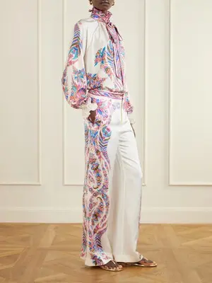 Etro Floral-print Wide-leg Crepe Trousers