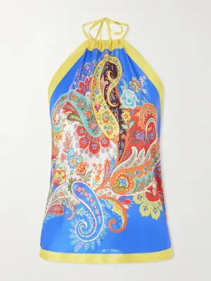 Etro Paisley-print Silk-twill Halterneck Top - Multi
