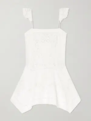 SELF-PORTRAIT Asymmetric Embroidered Linen And Cotton-blend Midi Dress - White