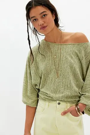 Free People Amber Breeze Off-the-shoulder Sweater - Moss