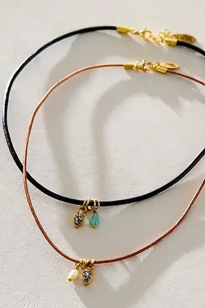 MARLY MORETTI Cord Necklace With Stone Charms - Black
